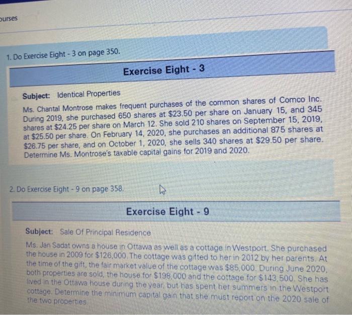 Solved 1. Do Exercise Eight - 3 on page 350. Exercise Eight | Chegg.com