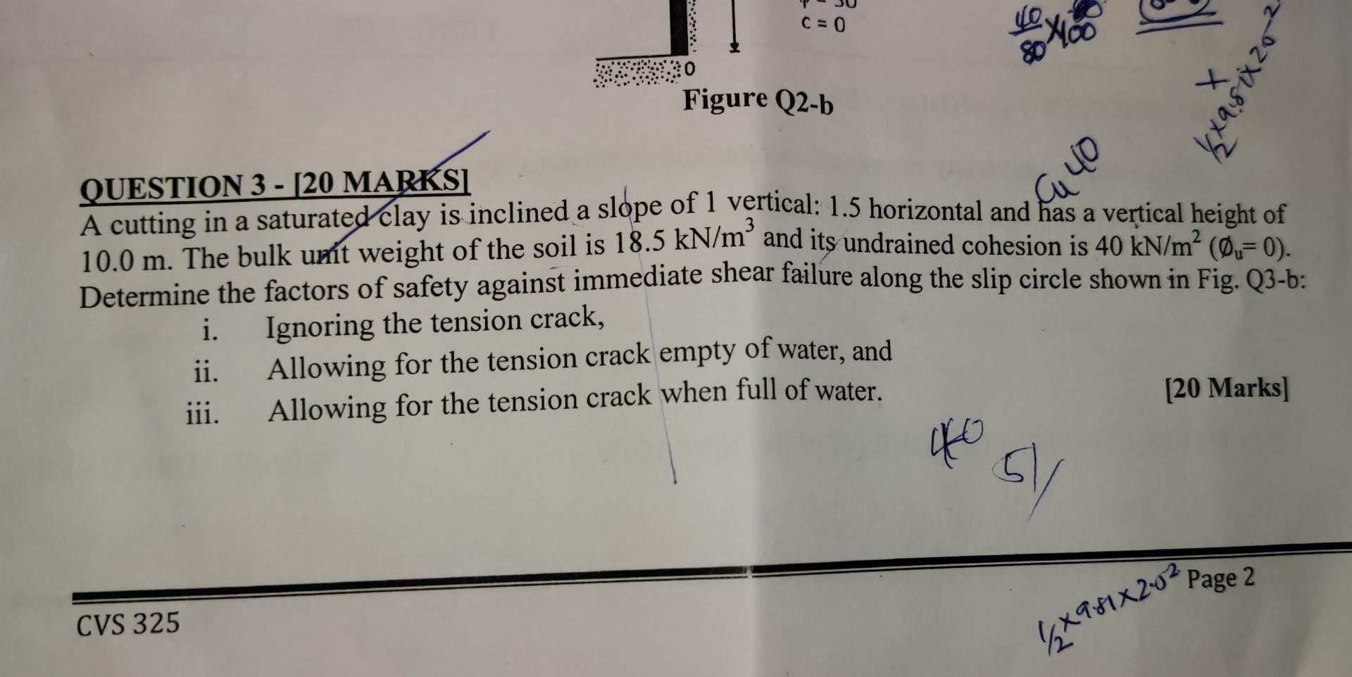 Solved QUESTION 3 - [20 MARKS] A cutting in a saturated clay | Chegg.com