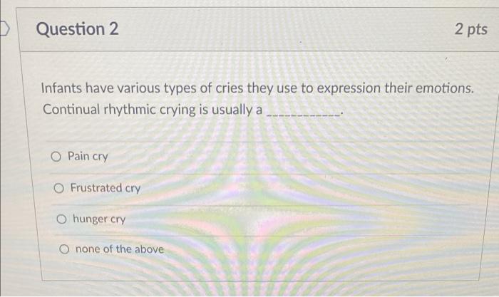 Solved Question 2 Infants have various types of cries they | Chegg.com
