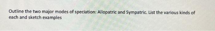 Solved Outline the two major modes of speciation: Allopatric | Chegg.com