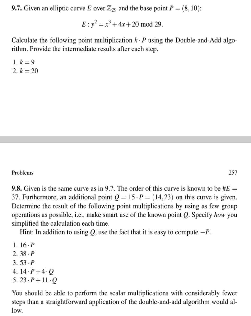9.7. Given an elliptic curve E over Z29 and the base | Chegg.com