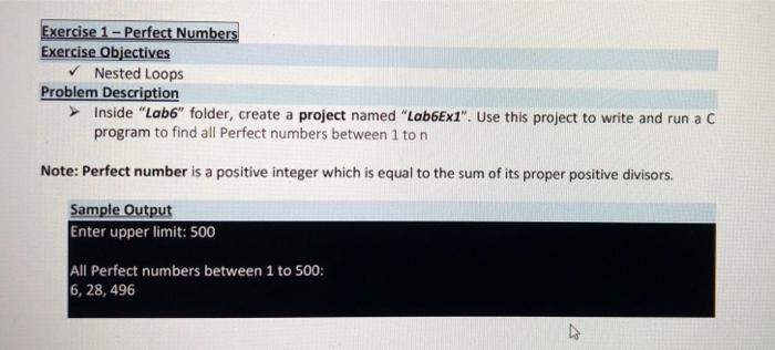 Solved Exercise 1 - Perfect Numbers Exercise Objectives | Chegg.com