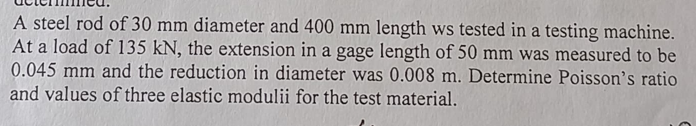 Solved A steel rod of 30mm ﻿diameter and 400mm ﻿length ws | Chegg.com