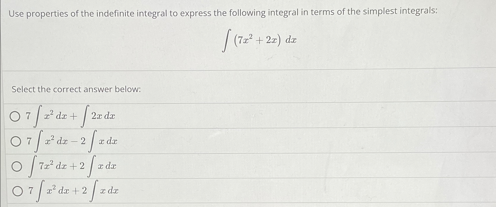 Solved Use properties of the indefinite integral to express | Chegg.com