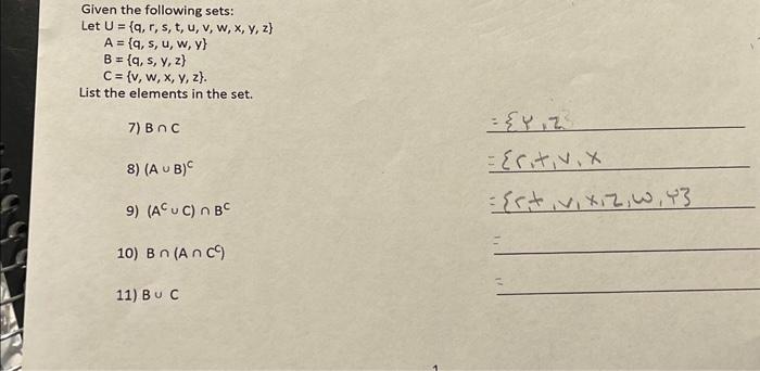 Solved Given the following sets: Let | Chegg.com