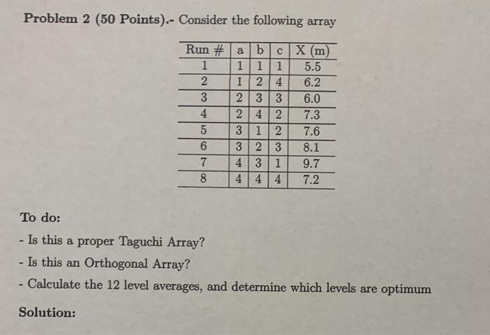 Problem 2 (50 Points).- Consider the following array | Chegg.com