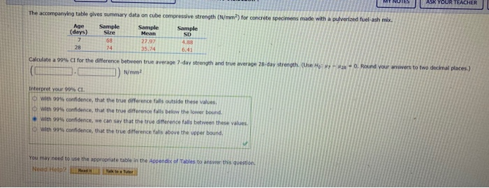 Solved MT NOI TEACHER The accompanying table gives summary | Chegg.com