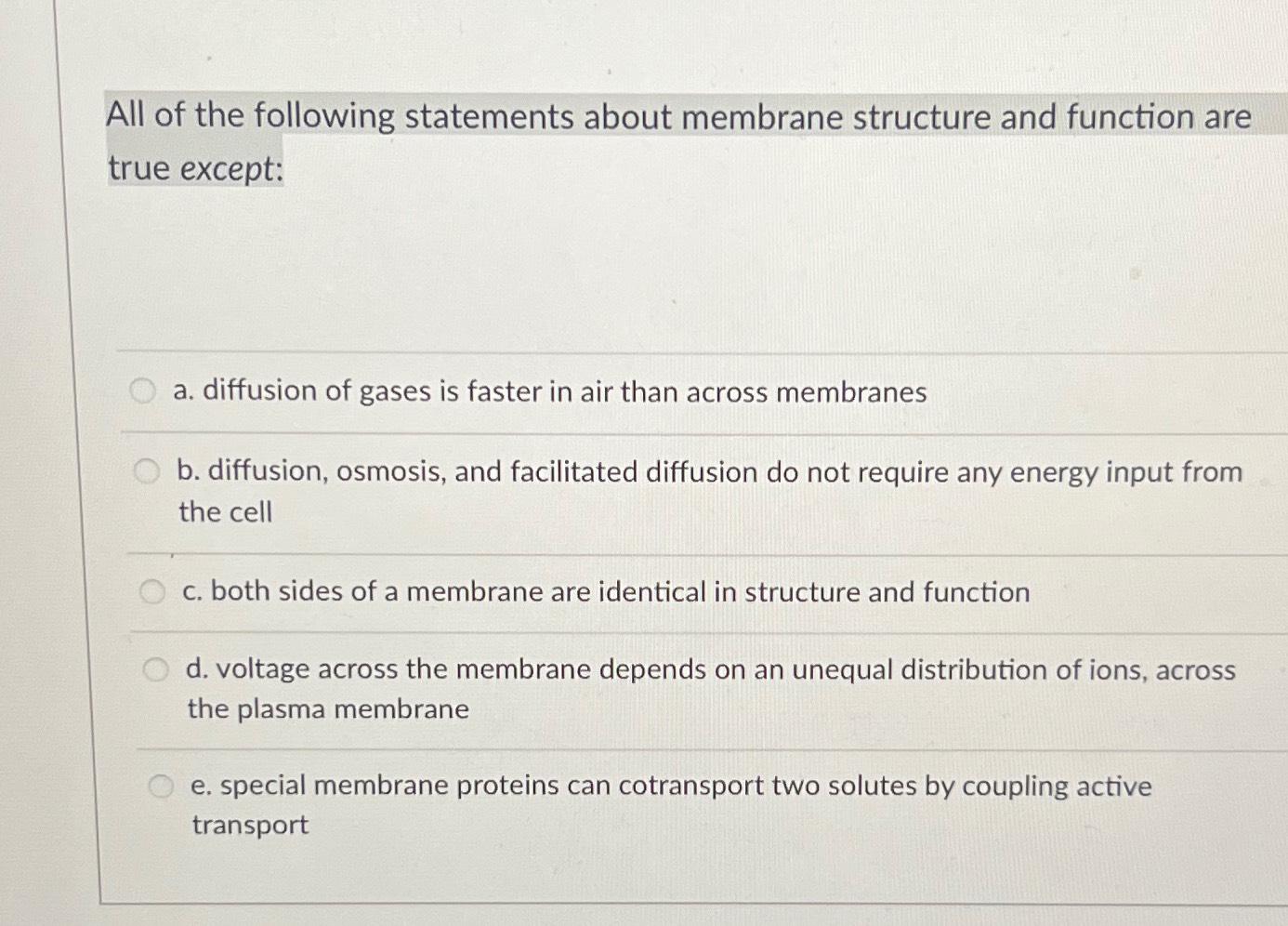 Solved All of the following statements about membrane | Chegg.com