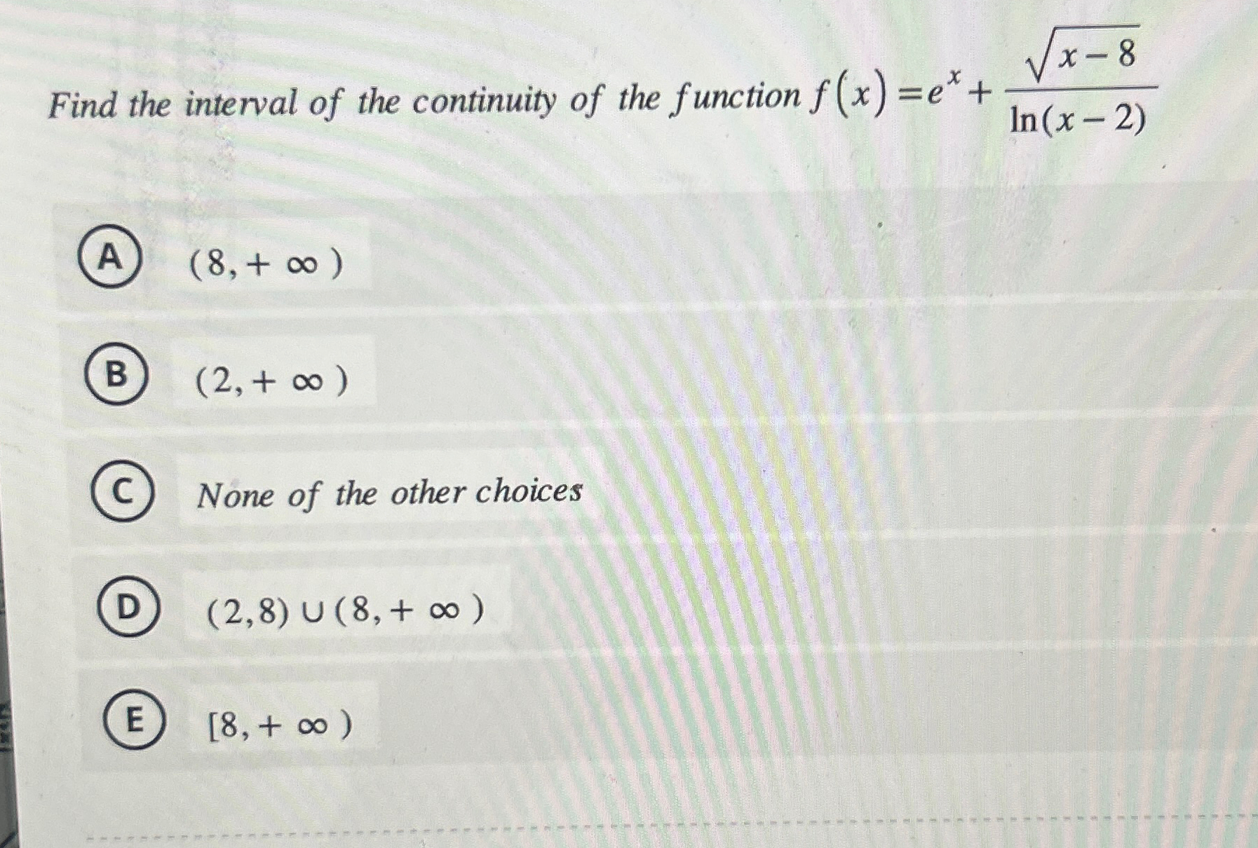 Solved Find the interval of the continuity of the function | Chegg.com