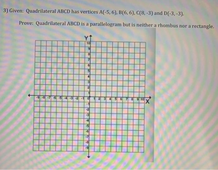 Solved 3) Given: Quadrilateral ABCD has vertices A(-5,6), | Chegg.com