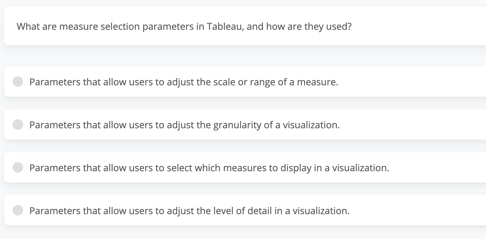 Solved What are measure selection parameters in Tableau, and | Chegg.com