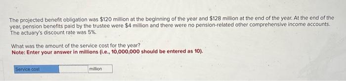 Solved The projected benefit obligation was $120 million at | Chegg.com