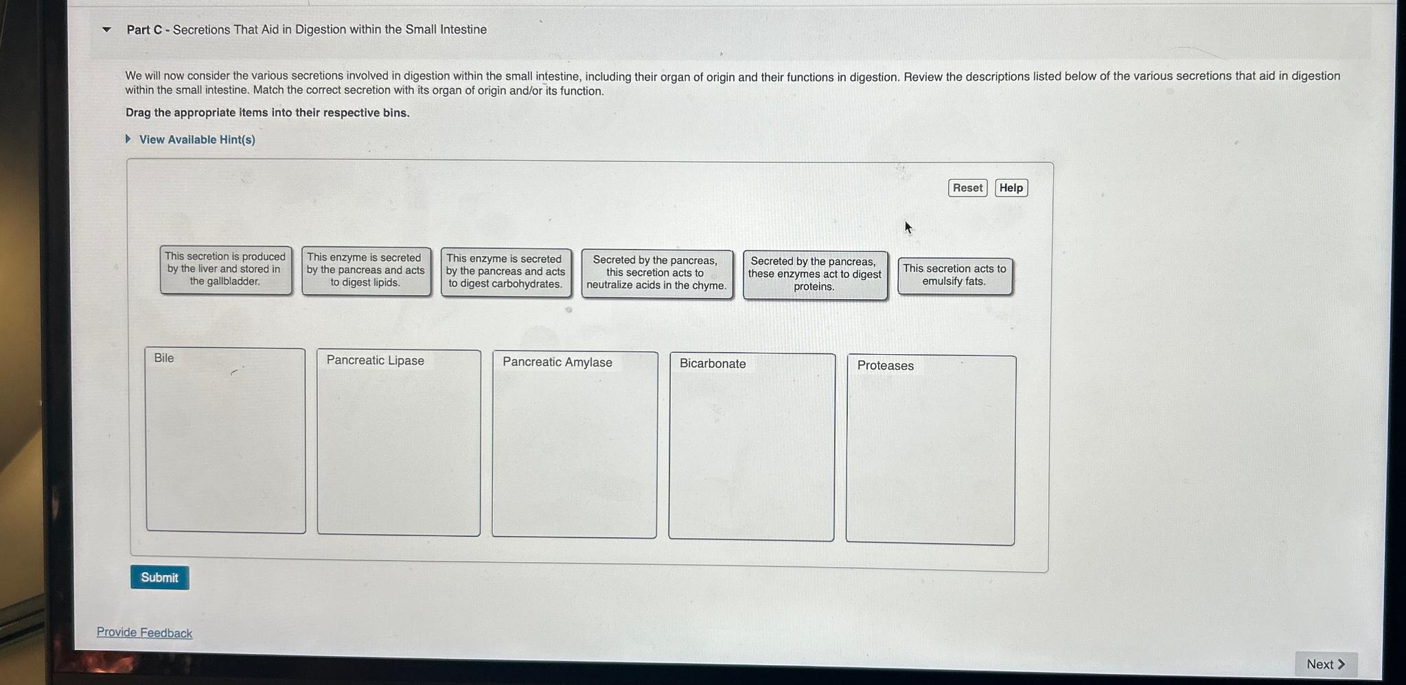 Solved Part C - ﻿Secretions That Aid in Digestion within the | Chegg.com