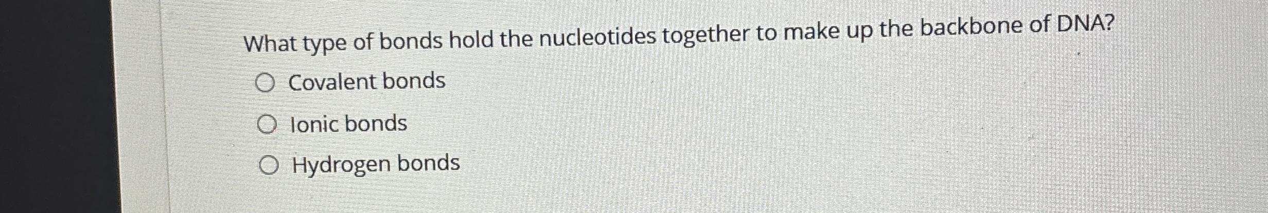Solved What type of bonds hold the nucleotides together to | Chegg.com