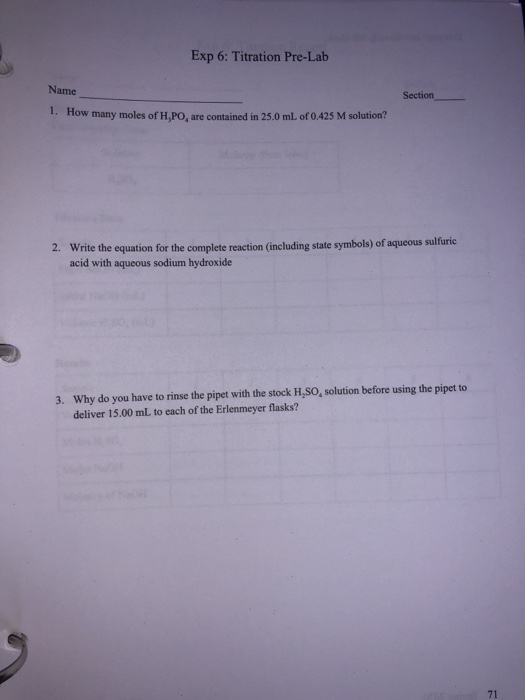 Solved Exp 6: Titration Pre-Lab Name Section 1. How many | Chegg.com