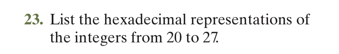 Solved List the hexadecimal representations ofthe integers | Chegg.com