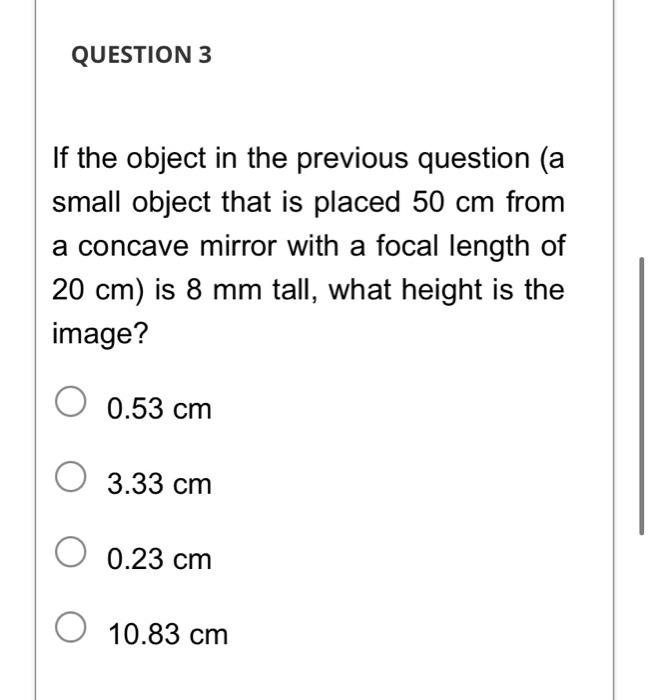 Solved QUESTION 2 A small object is placed 50 cm from a | Chegg.com