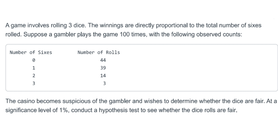 A game involves rolling 3 ﻿dice. The winnings are | Chegg.com