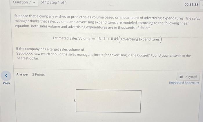 Solved Suppose that a company wishes to predict sales volume | Chegg.com