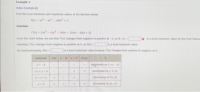 Solved Example 2 Video Example) Find the local minimum and | Chegg.com