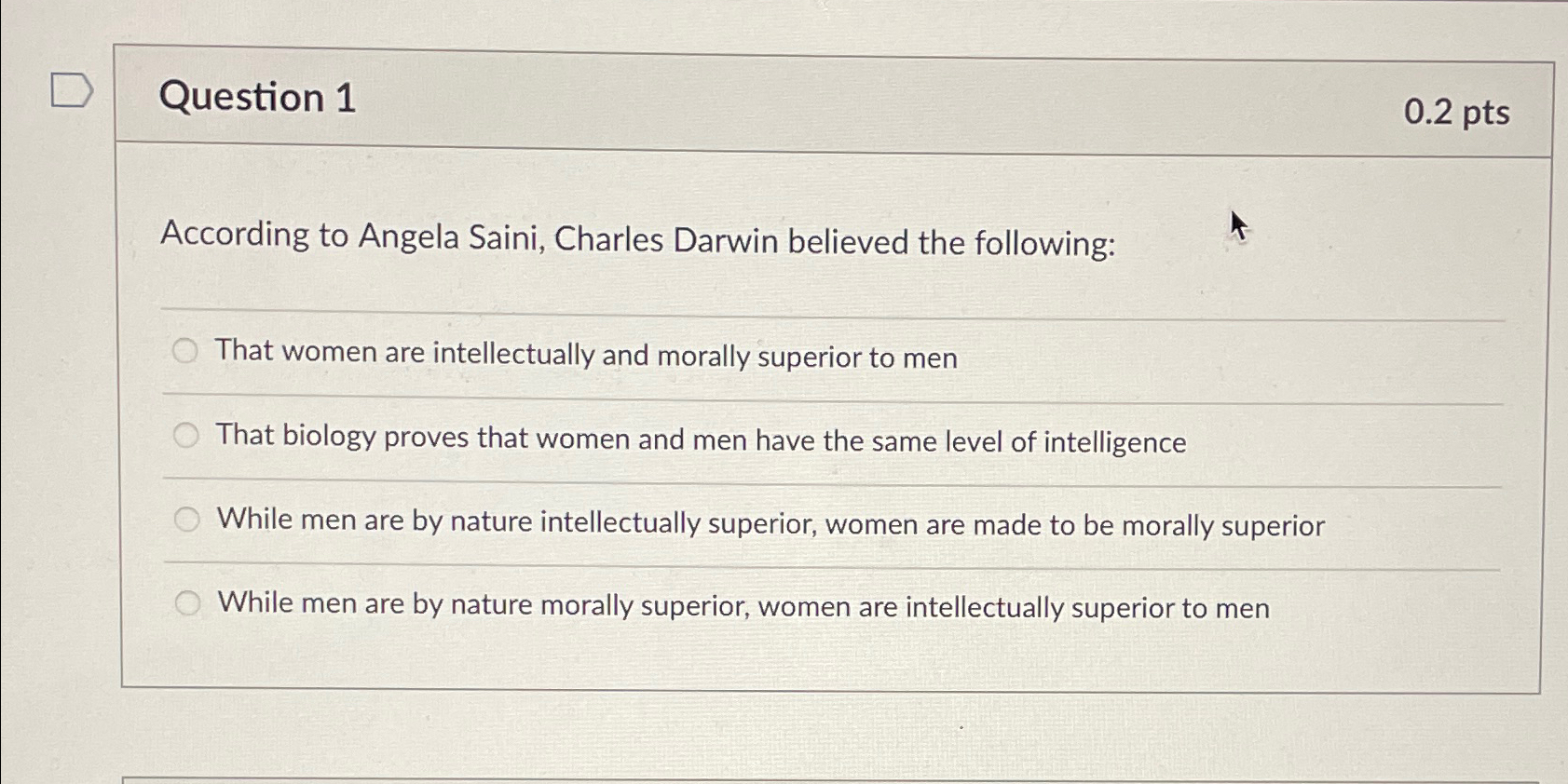 Solved Question 10.2 ﻿ptsAccording to Angela Saini, Charles | Chegg.com