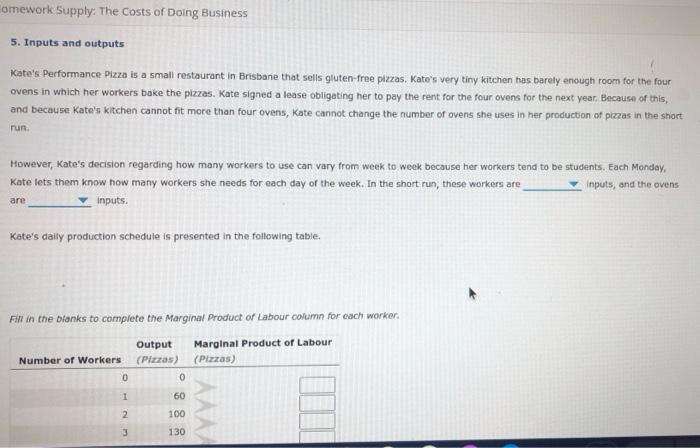 Solved 5. Inputs and outputs Kate's. Performance Pizza is a | Chegg.com