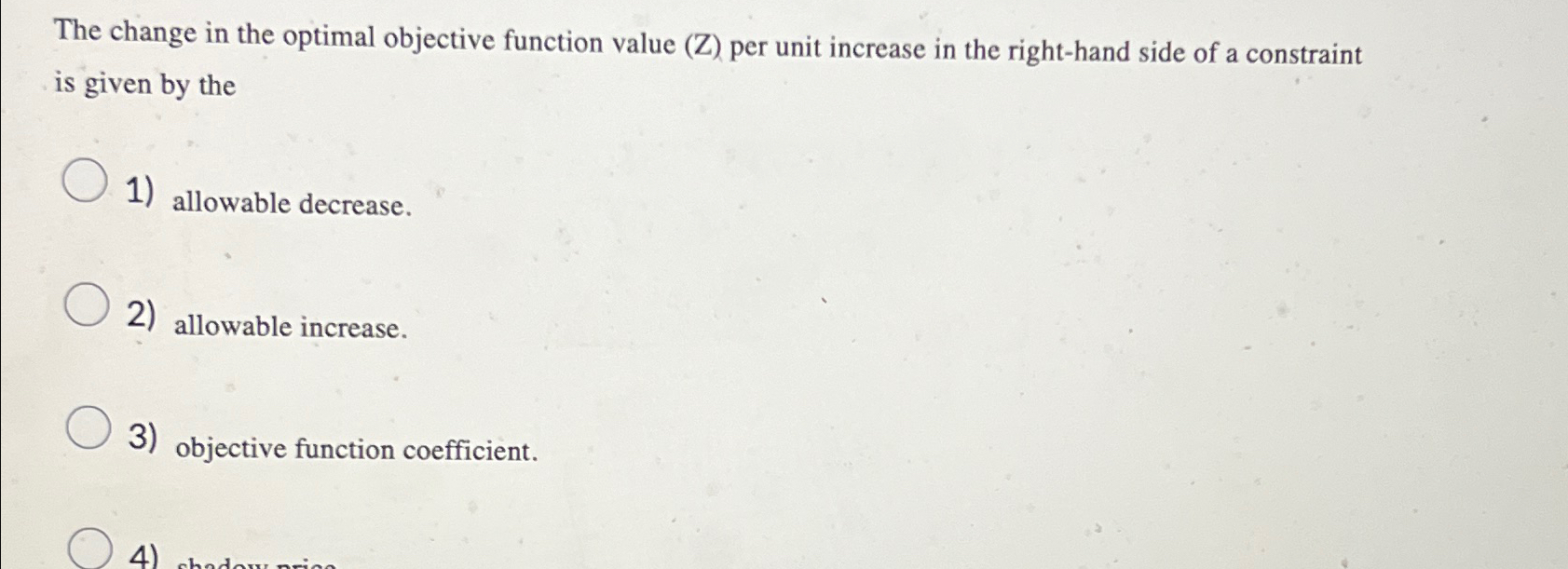 Solved The change in the optimal objective function value | Chegg.com