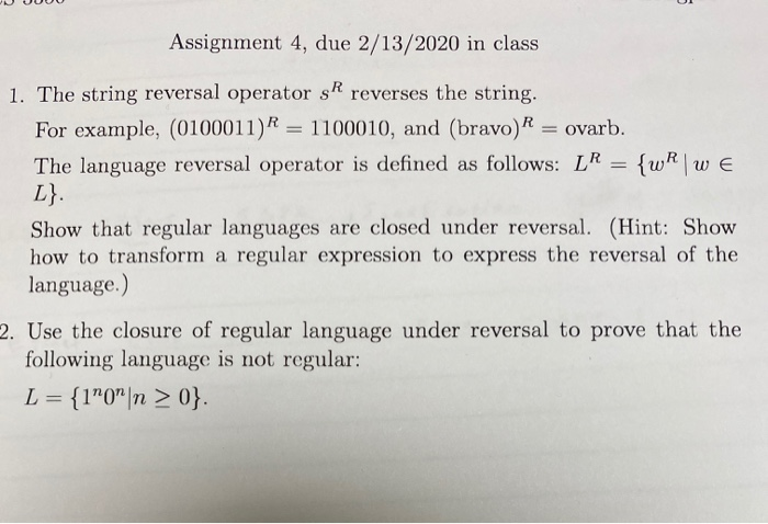 Solved Assignment 4, due 2/13/2020 in class 1. The string | Chegg.com