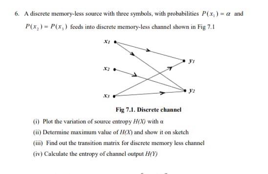 Solved 6. A discrete memory-less source with three symbols, | Chegg.com