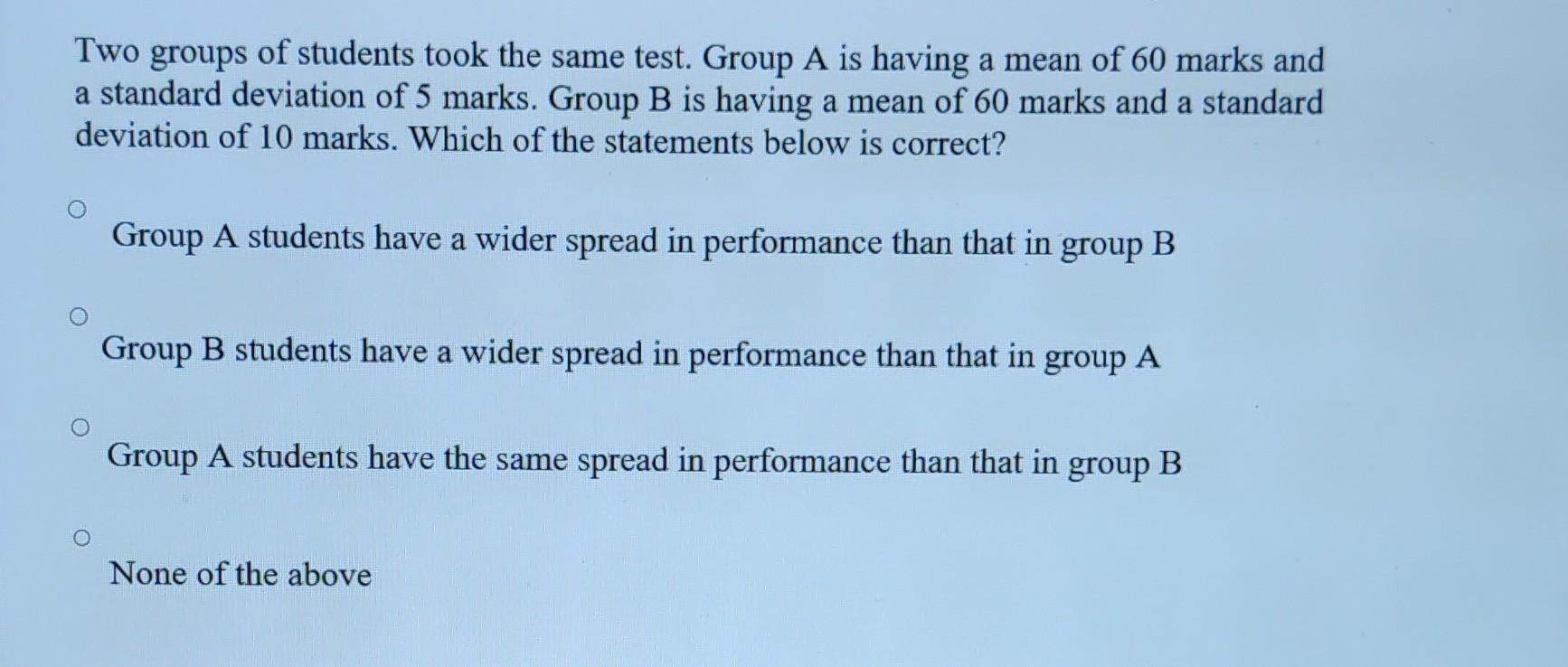 Solved Two groups of students took the same test. Group A is | Chegg.com
