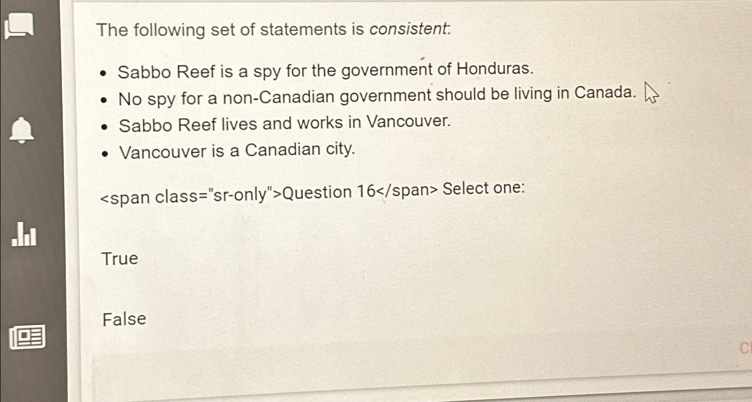 Solved The following set of statements is consistent:Sabbo | Chegg.com