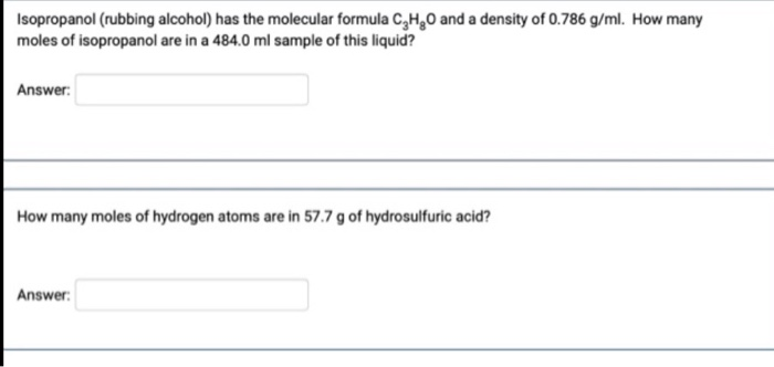Solved Isopropanol (rubbing alcohol) has the molecular | Chegg.com