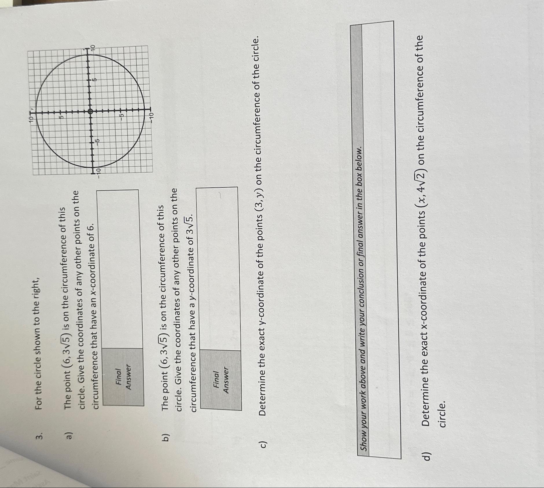 Solved For the circle shown to the right,a) ﻿The point | Chegg.com