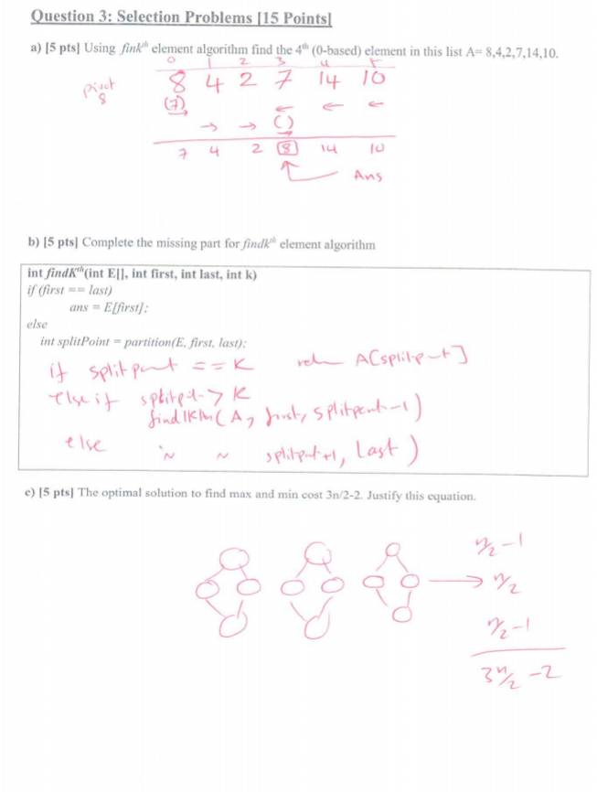 Question 3: Selection Problems [15 Points a) [5 pts) | Chegg.com