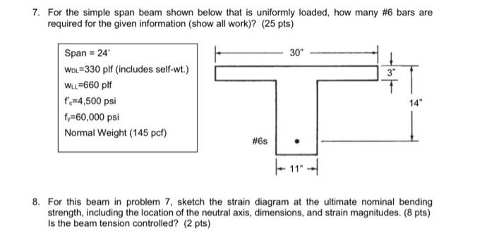 Solved 7. For the simple span beam shown below that is | Chegg.com
