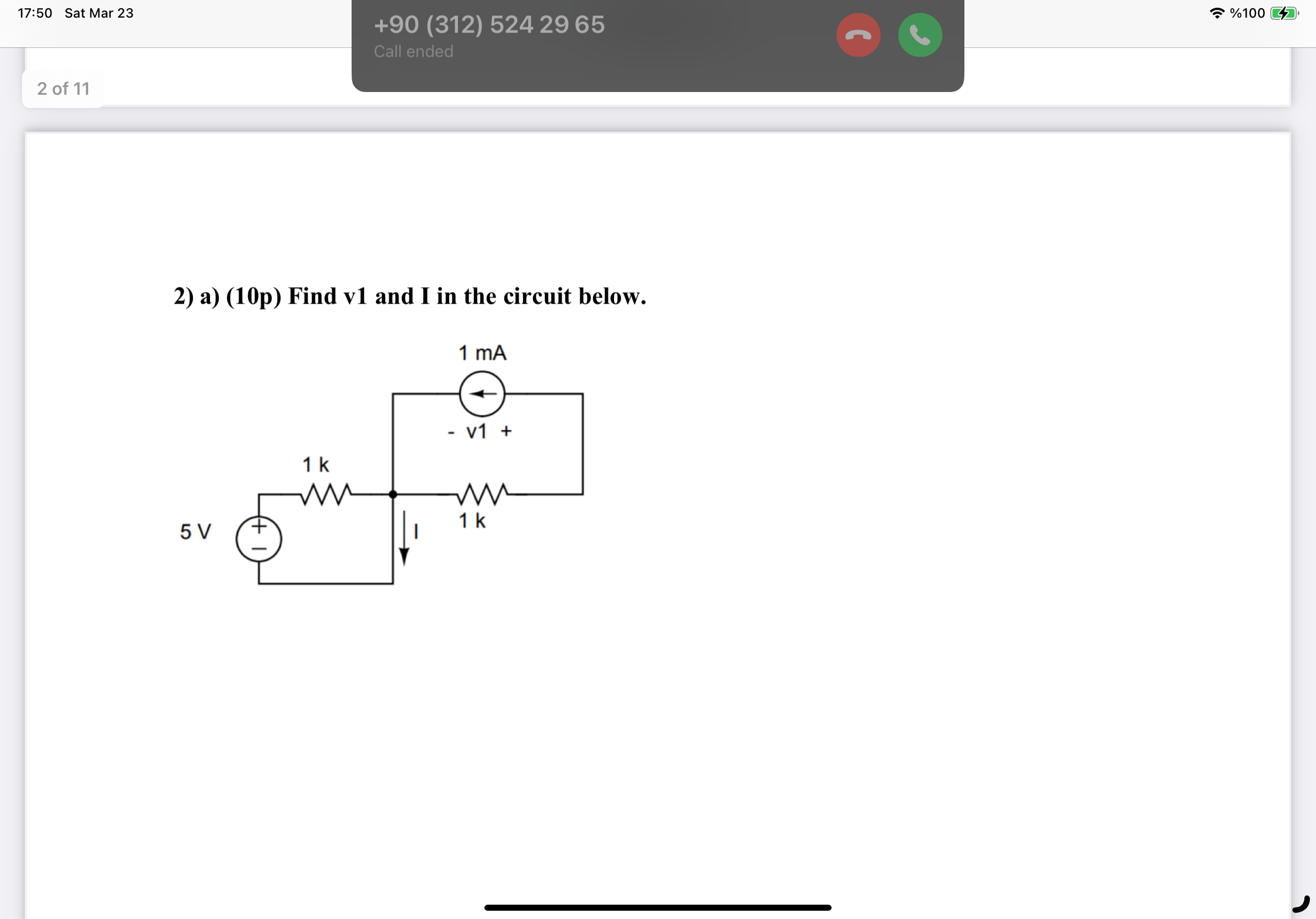 Solved a) (10p) ﻿Find v1 ﻿and I in the circuit below. | Chegg.com