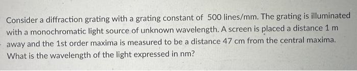 Solved Consider a diffraction grating with a grating | Chegg.com