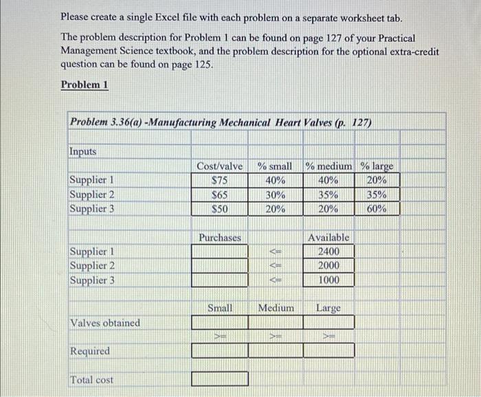 Solved Please create a single Excel file with each problem | Chegg.com