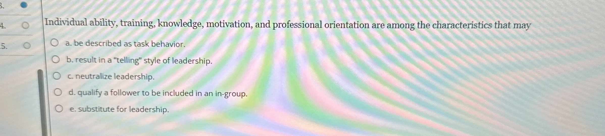 Solved Individual ability, training, knowledge, motivation, | Chegg.com