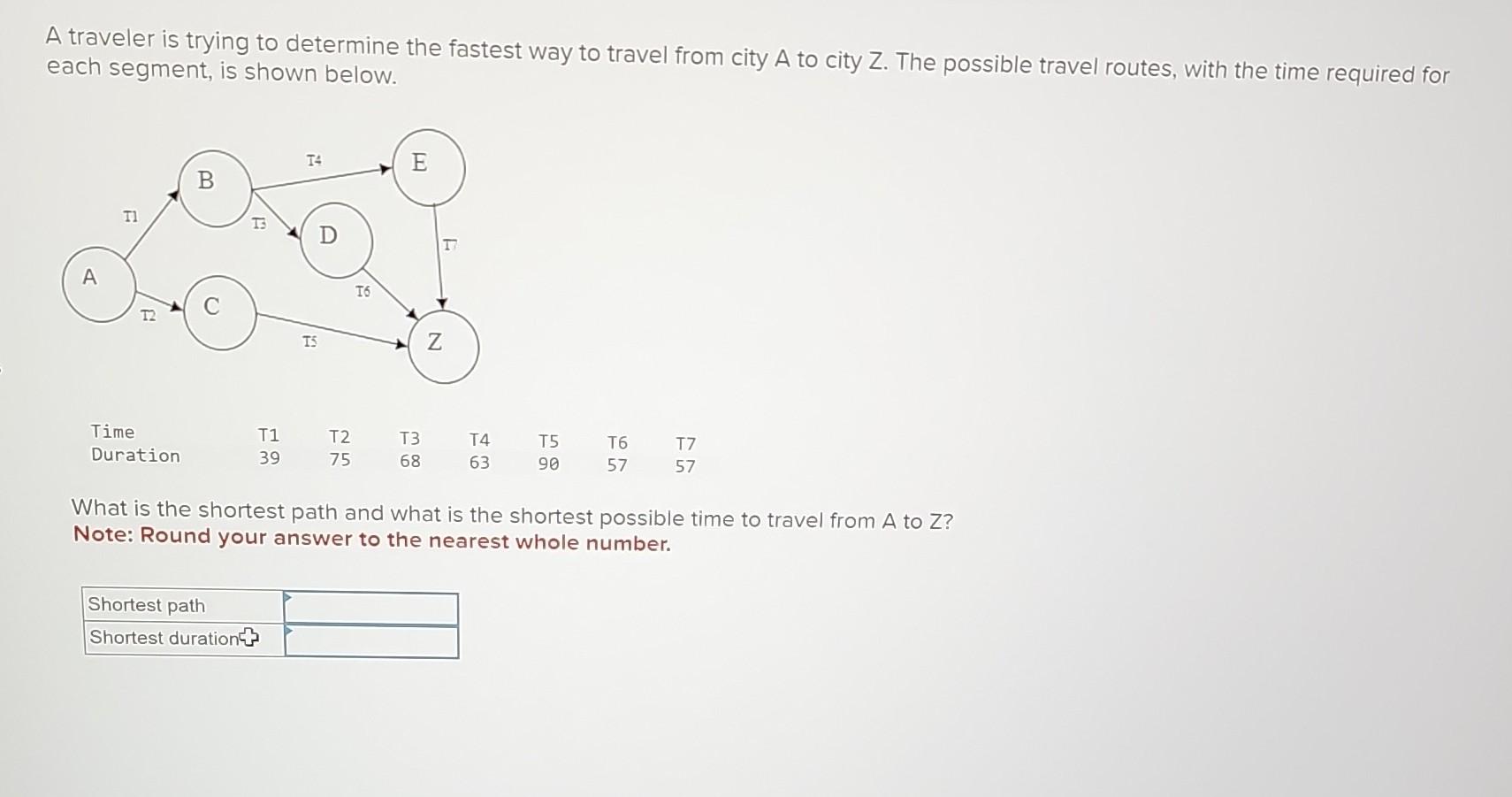 Solved a traveler is trying to determine the fastest way to | Chegg.com