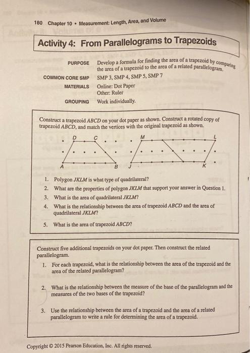 Solved Construct a trapezoid ABCD on your dot paper as | Chegg.com