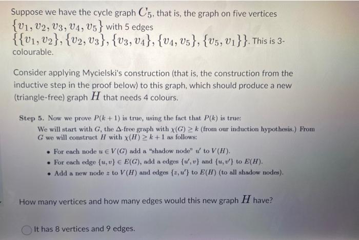 Solved Suppose we have the cycle graph C5, that is, the | Chegg.com