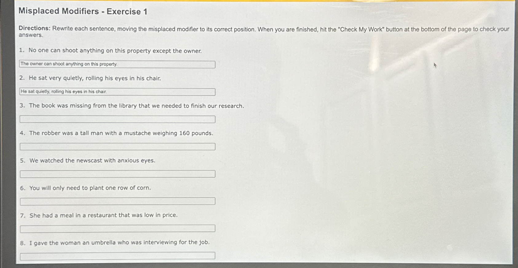 Solved Misplaced Modifiers - ﻿Exercise 1Directions: Rewrite | Chegg.com