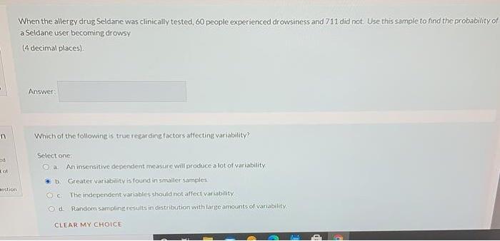 Solved When the allergy drug Seldane was clinically tested, | Chegg.com