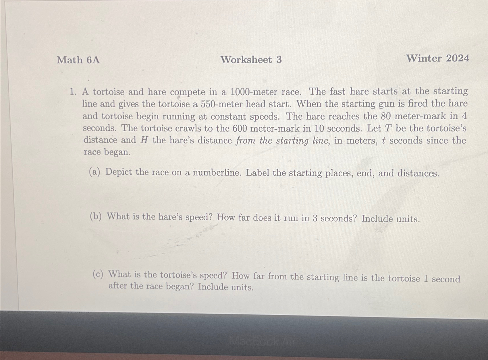 Solved Math 6AWorksheet 3Winter 2024A tortoise and hare | Chegg.com