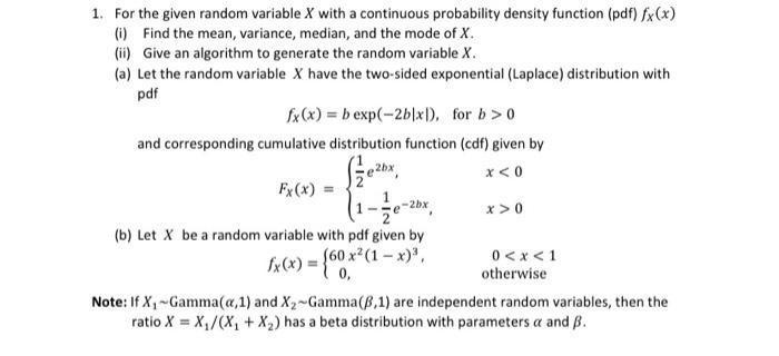 Solved 1. For the given random variable X with a continuous | Chegg.com