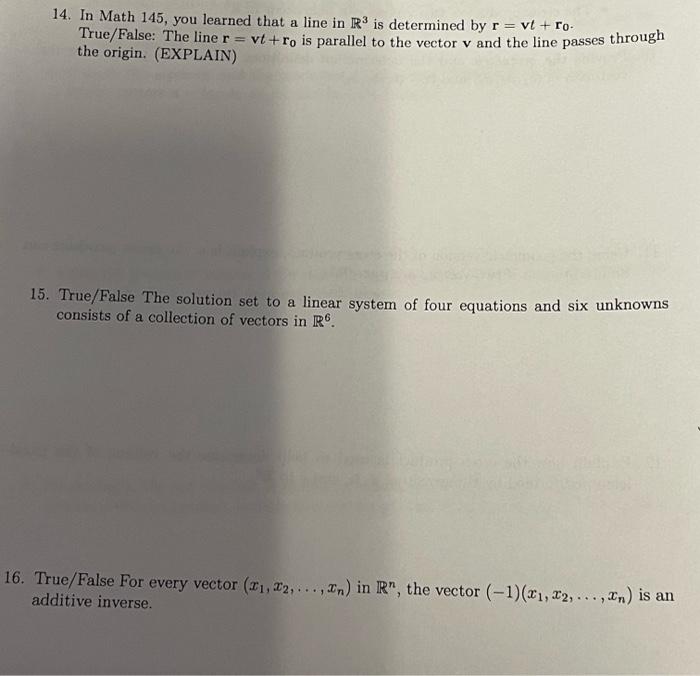 Solved 14. In Math 145, you learned that a line in R3 is | Chegg.com