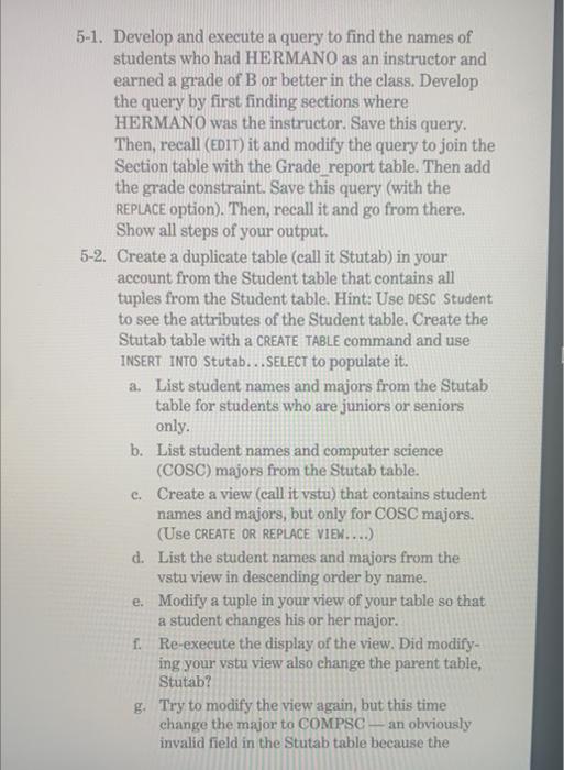 Solved 5-1. Develop and execute a query to find the names of | Chegg.com