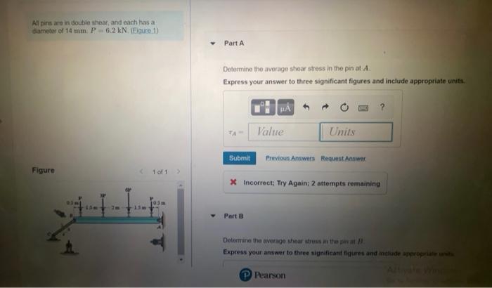 Solved All pins are in double shear, and each has a diameter | Chegg.com
