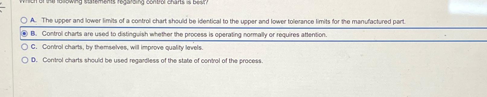 Solved A. ﻿The upper and lower limits of a control chart | Chegg.com